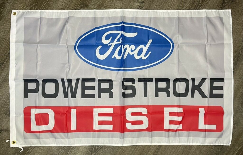 Ford Power Stroke Diesel Flag 3x5 ft White Banner Muscle Truck Man-Cave ...